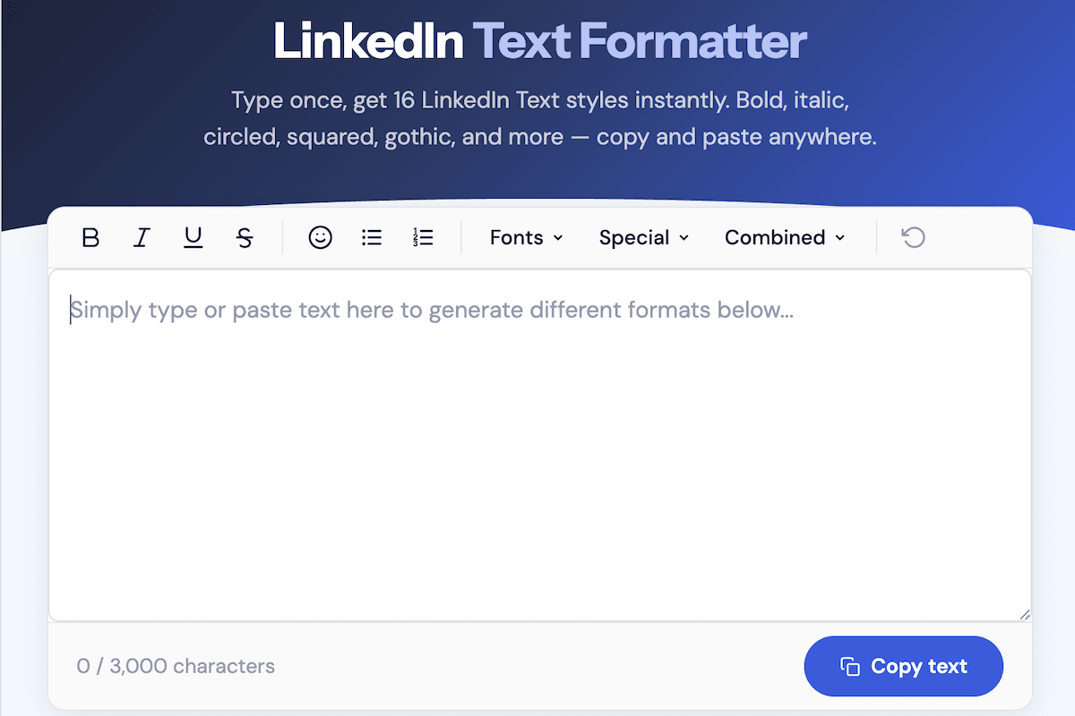 LinkedIn Text Formatter | Bold, Italic & 16+ Styles - WebUtility.io